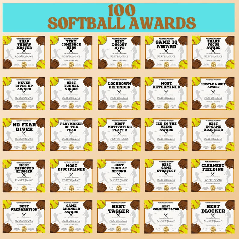 100 Editable Softball Award Certificates | Printable Team Awards ...