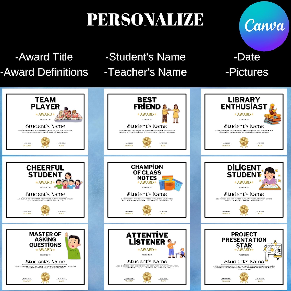 50 Student Award Certificates|classroom End of Year Certificate ...