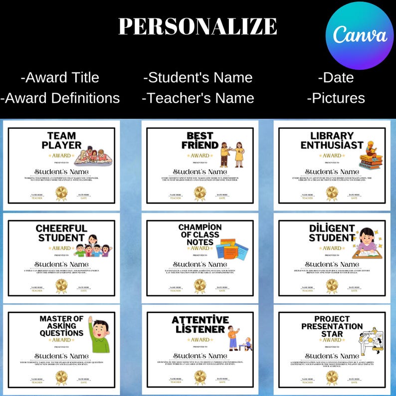 50 Student Award Certificates|classroom End of Year Certificate ...