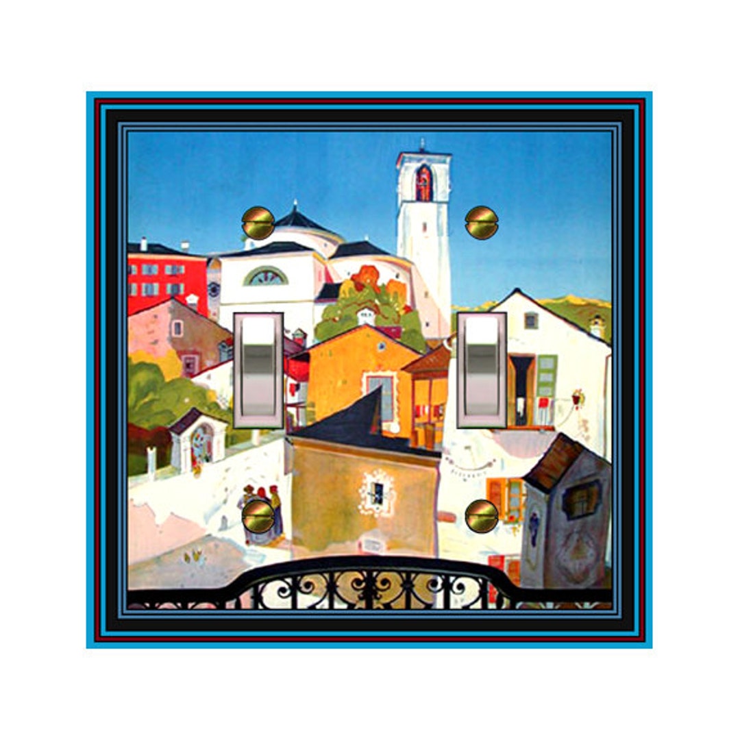 0487X Colorful Spanish Village & Villagers From a Balcony on a Clear ...