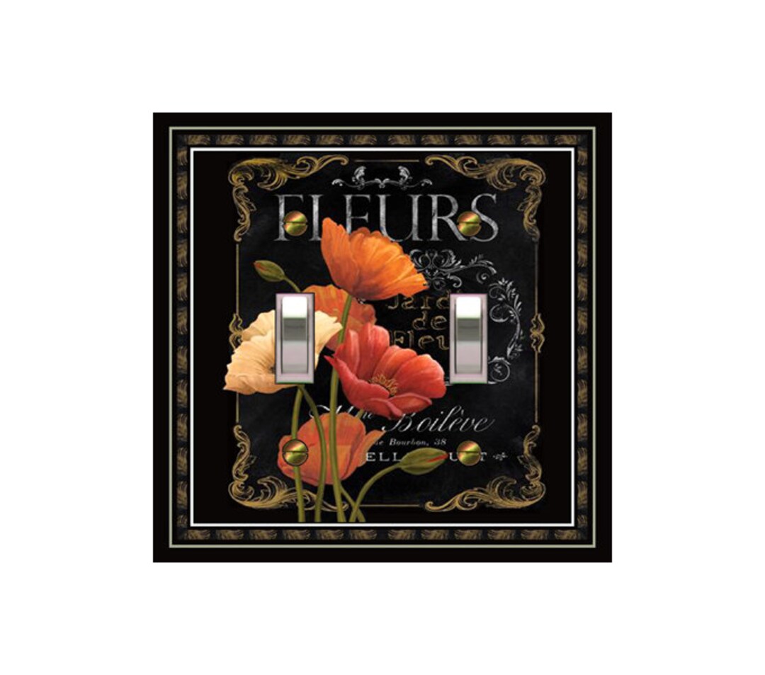 0353X Vintage French Florist Ad Flower Scroll Work on Dramatic Black ...