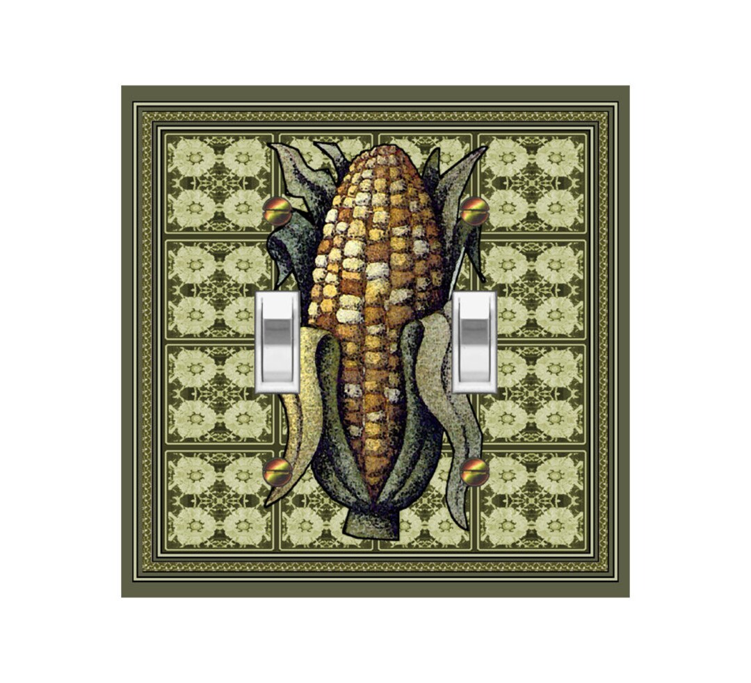 0607A Corn on the Cob on Art Deco Floral Squares ~ Mrs Butler Unique Switchplate Cover ~ Use ...