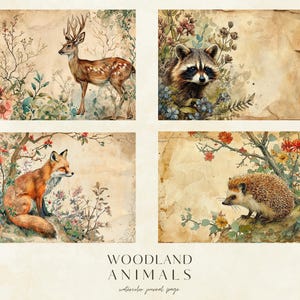 Woodland Animals Junk Journal Kit Vintage Wild Bear Fox Deer Rabbit ...