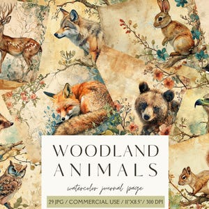 Woodland Animals Junk Journal Kit Vintage Wild Bear Fox Deer Rabbit ...
