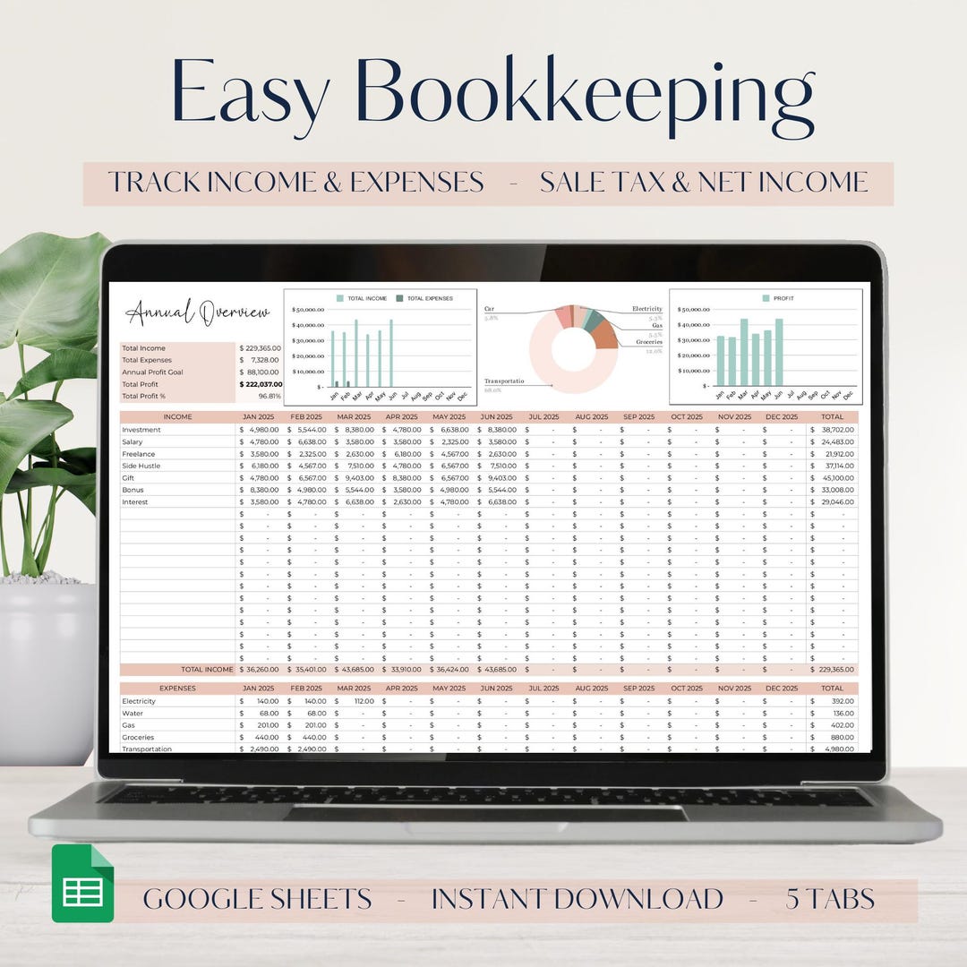 Light Theme Small Business Bookkeeping Template: Income & Expense ...