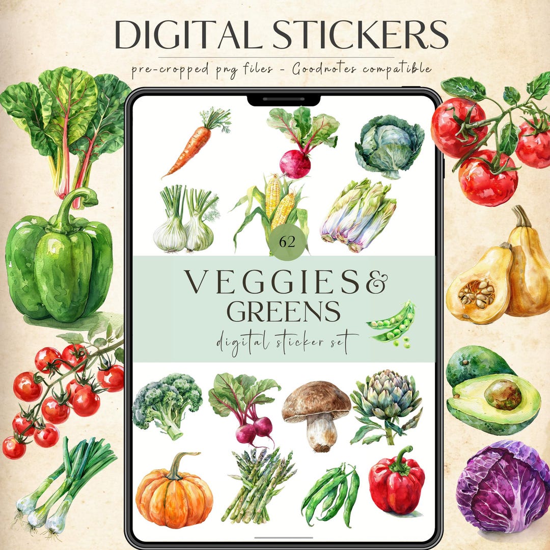 Veggies & Greens Stickers, Veggies Digital Stickers, Greens Goodnotes ...