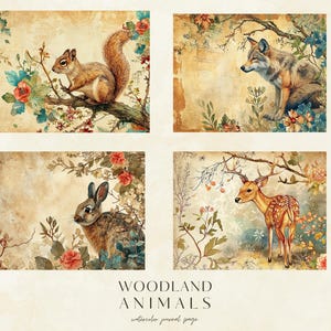 Woodland Animals Junk Journal Kit Vintage Wild Bear Fox Deer Rabbit ...