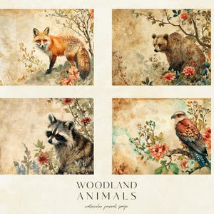 Woodland Animals Junk Journal Kit Vintage Wild Bear Fox Deer Rabbit ...
