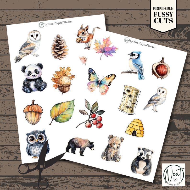 Woodland Animals Printable Fussy Cuts for Journals, Forest Animals ...