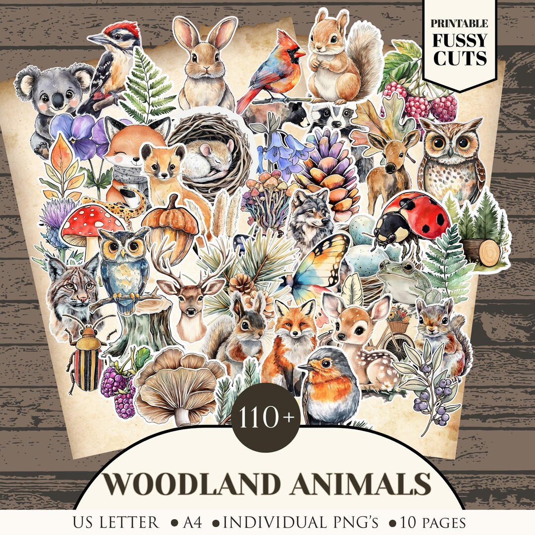 Woodland Animals Printable Fussy Cuts for Journals, Forest Animals ...