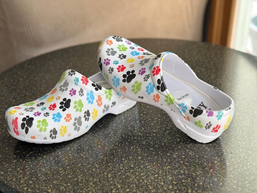 White Paw Print Clogs Size 8 Cat Dog Lover Memory Foam Garden Shoes - Etsy