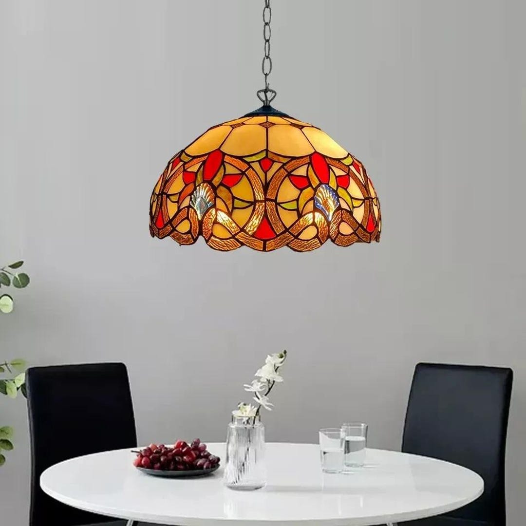 16 Inch Stained Glass Tiffany Pendant Lamp Antique Style Handcrafted ...