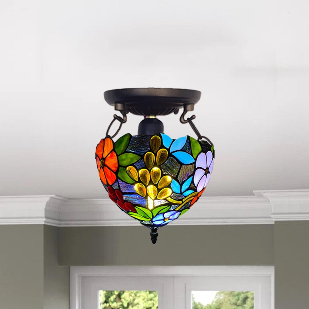 Tiffany Style 10 Inch Ceiling Lamp Handcrafted Art Antique Stained ...