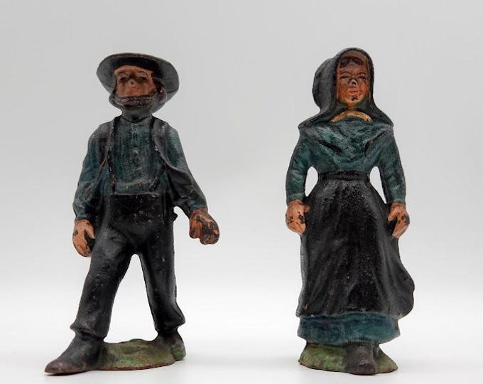 Vintage Cast Iron Amish Figurines - Rustic Man & Woman Folk Art Pair ...
