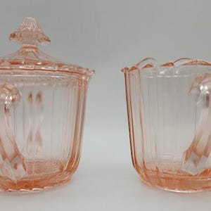 Vintage Pink Depression Glass Creamer & Lidded Sugar Bowl Normandie ...