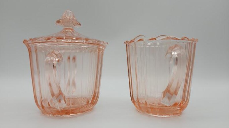 Vintage Pink Depression Glass Creamer & Lidded Sugar Bowl Normandie ...