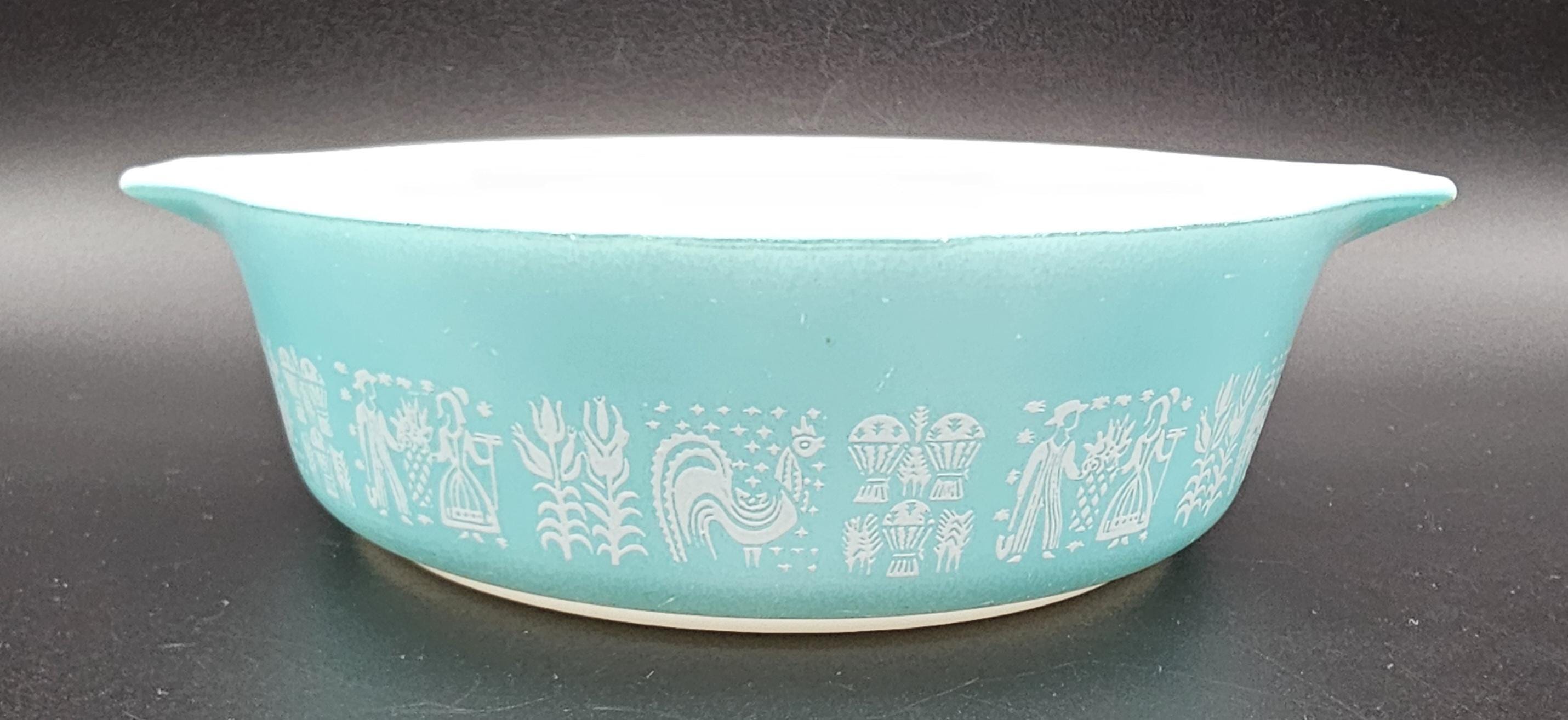 Vintage Pyrex 471, 1 Pt Turquoise Amish Butterprint Round, Casserole ...