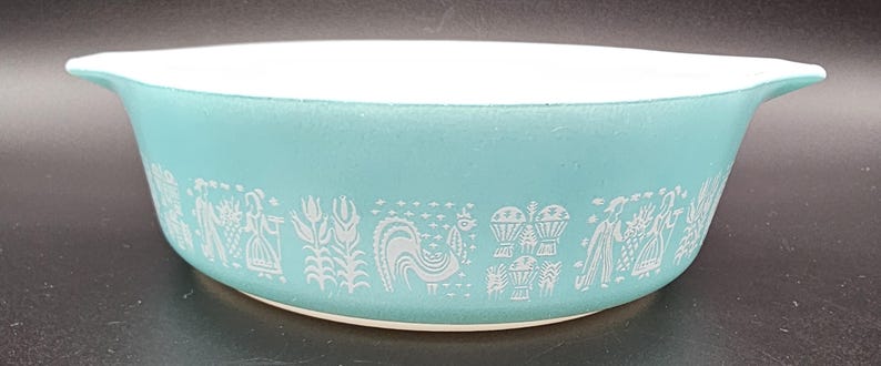 Vintage Pyrex 471, 1 Pt Turquoise Amish Butterprint Round, Casserole ...