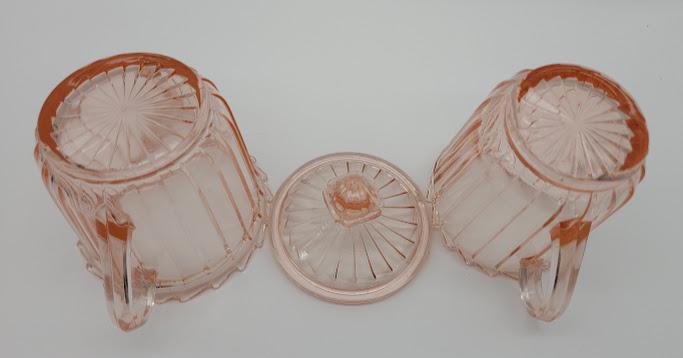 Vintage Pink Depression Glass Creamer & Lidded Sugar Bowl Normandie ...