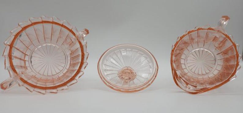 Vintage Pink Depression Glass Creamer & Lidded Sugar Bowl Normandie ...