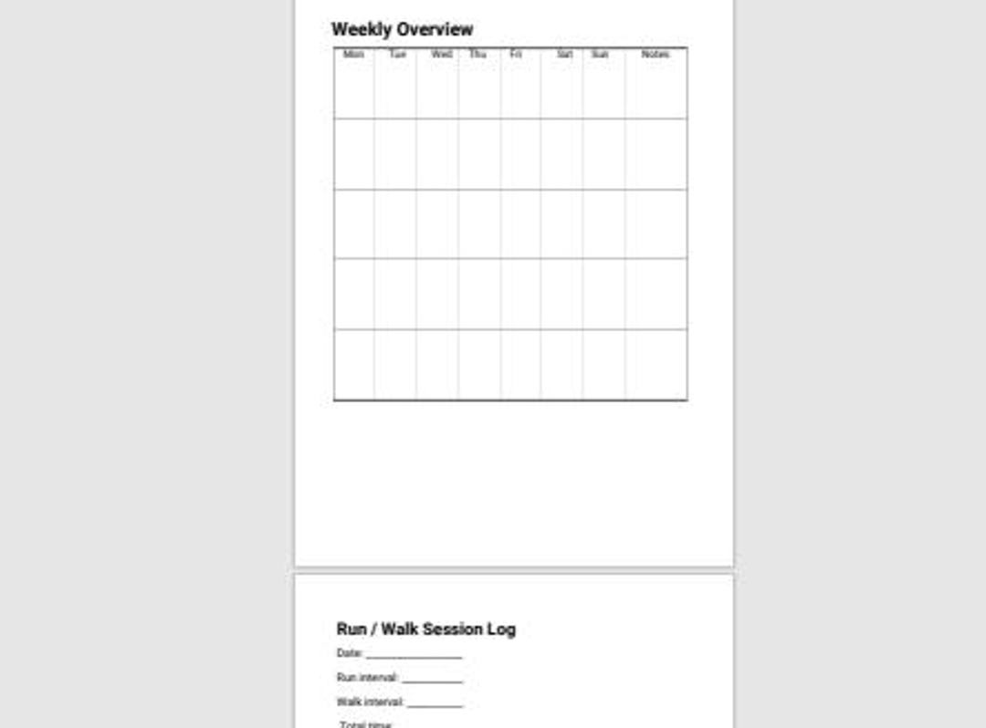 Run Walk Training Log Printable | Interval Running Planner | Minimal ...