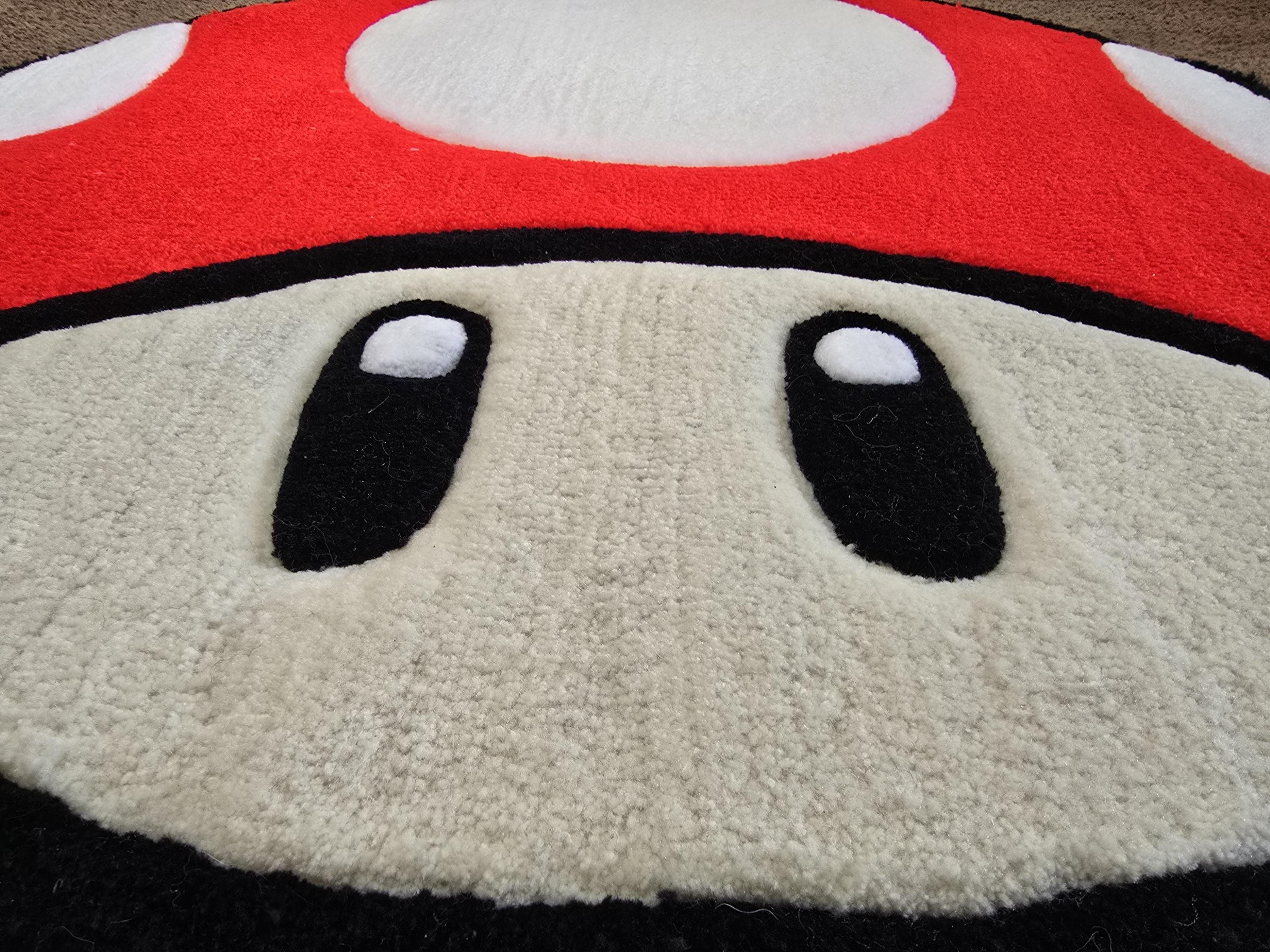 Mario Mushroom Rug Handmade Tufted Rug Custom Wall Art RED Mario Fiber ...