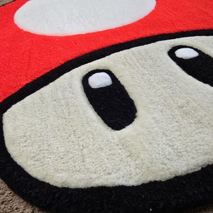 Mario Mushroom Rug Handmade Tufted Rug Custom Wall Art RED Mario Fiber ...