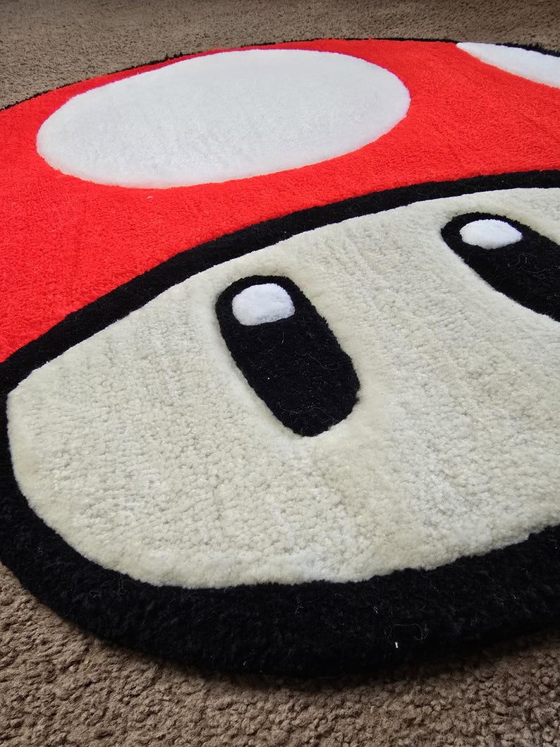Mario Mushroom Rug Handmade Tufted Rug Custom Wall Art RED Mario Fiber ...