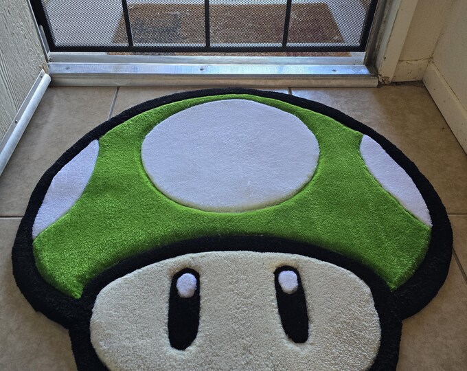 Mario Mushroom Rug Handmade Tufted Rug Custom Wall Art GREEN Mario ...