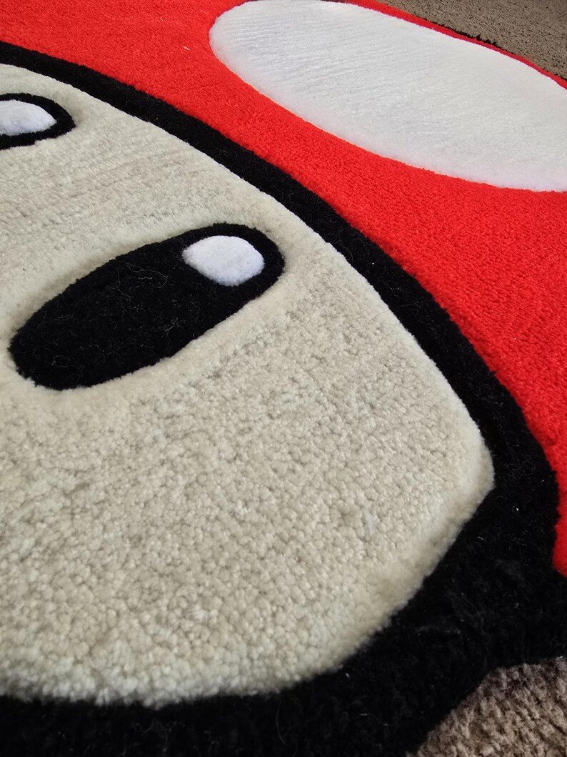 Mario Mushroom Rug Handmade Tufted Rug Custom Wall Art RED Mario Fiber ...