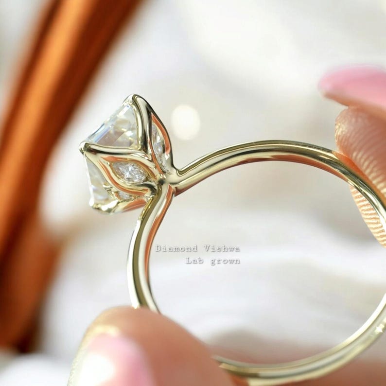 2ct Emerald Cut Lab Grown Diamond Engagement Ring, Tulip Setting - Etsy