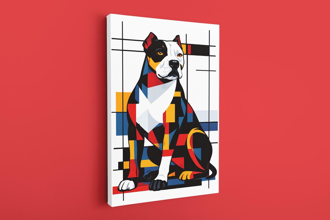 Mondrian Dog Style Pitbull Canvas, Geometric Pit Bull Painting ...