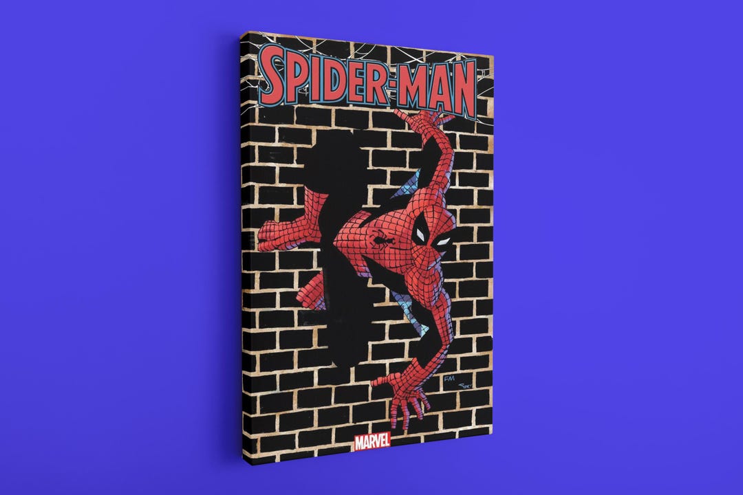 Comic Style Wall Crawler Hero Canvas Art, Retro Superhero Illustration ...