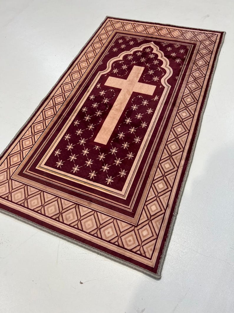 Jewish Menorah Prayer Mat, Star of David Tallit Style Rug, Blue & Beige ...