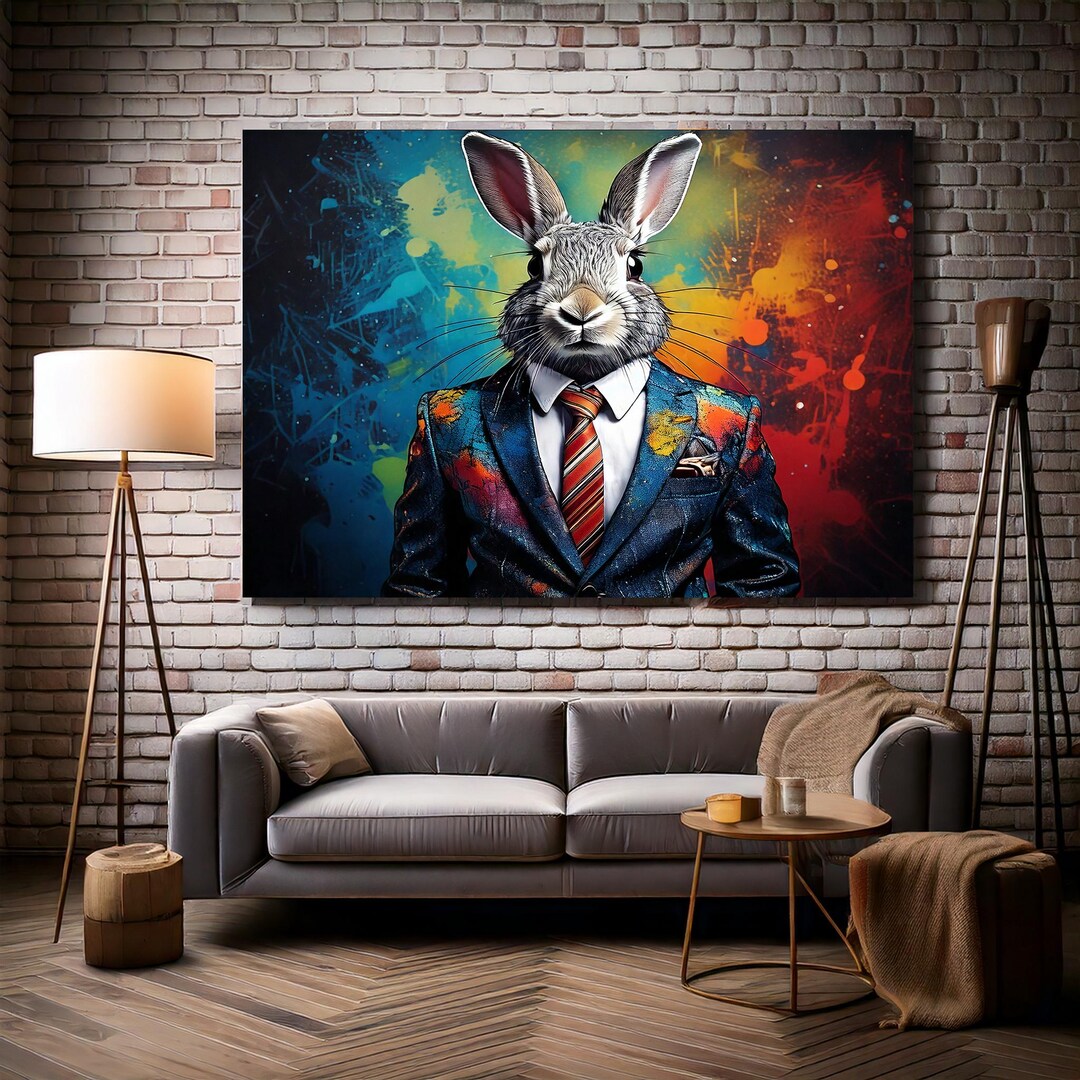 Rabbit in Suit, Fun Figures, Canvas for Animal Lovers, Rabbit Wall Art ...