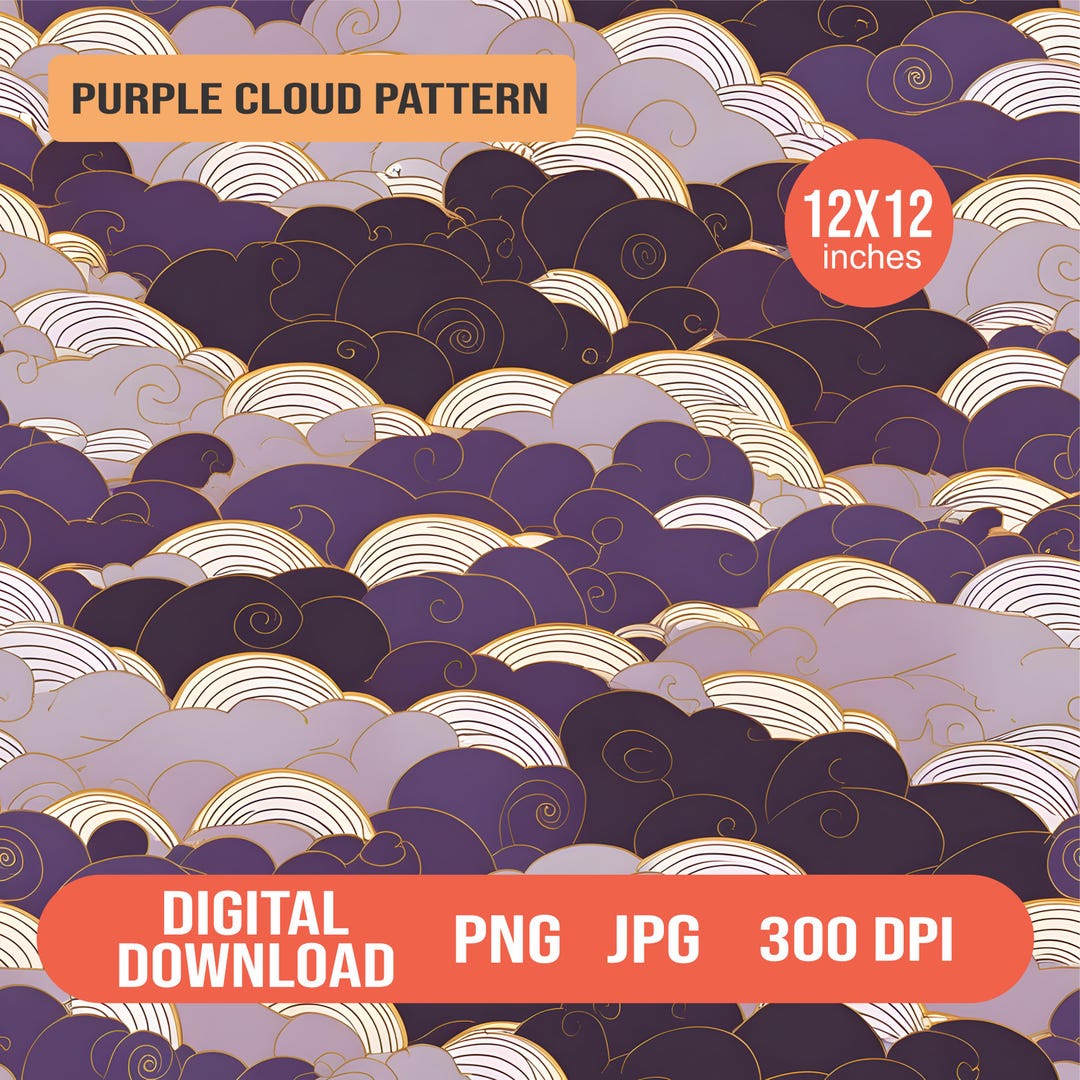 Purple Asian Cloud Seamless Pattern | Japanese Kumo Digital Paper PNG ...