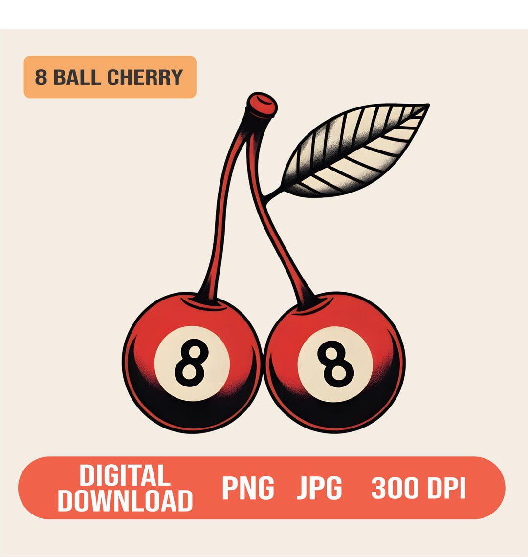 8 Ball Cherry Tattoo Clipart: Retro Billiard Fruit Design (PNG JPG) - Etsy