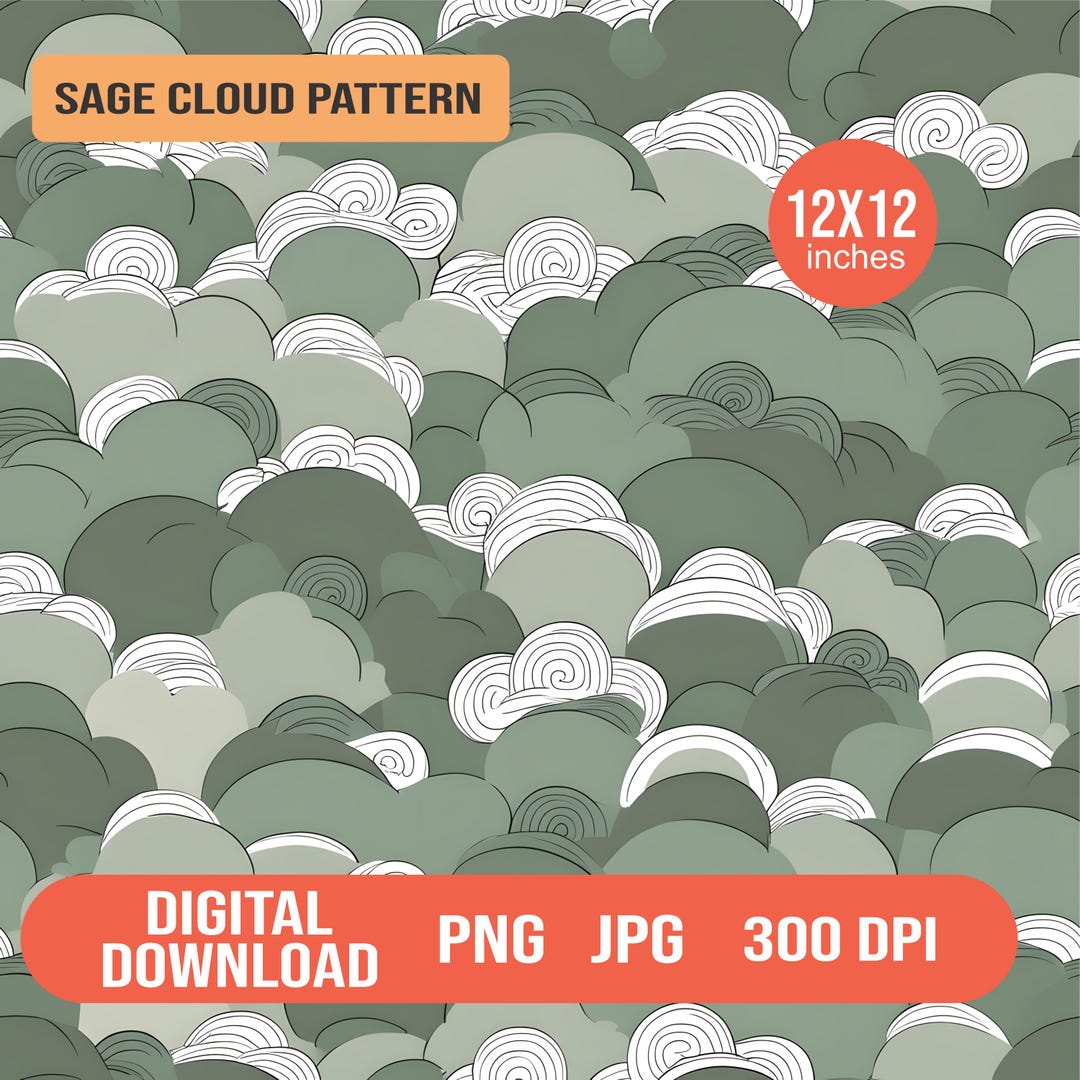 Green Swirl Cloud Seamless Pattern: Nature-inspired Digital Paper ...
