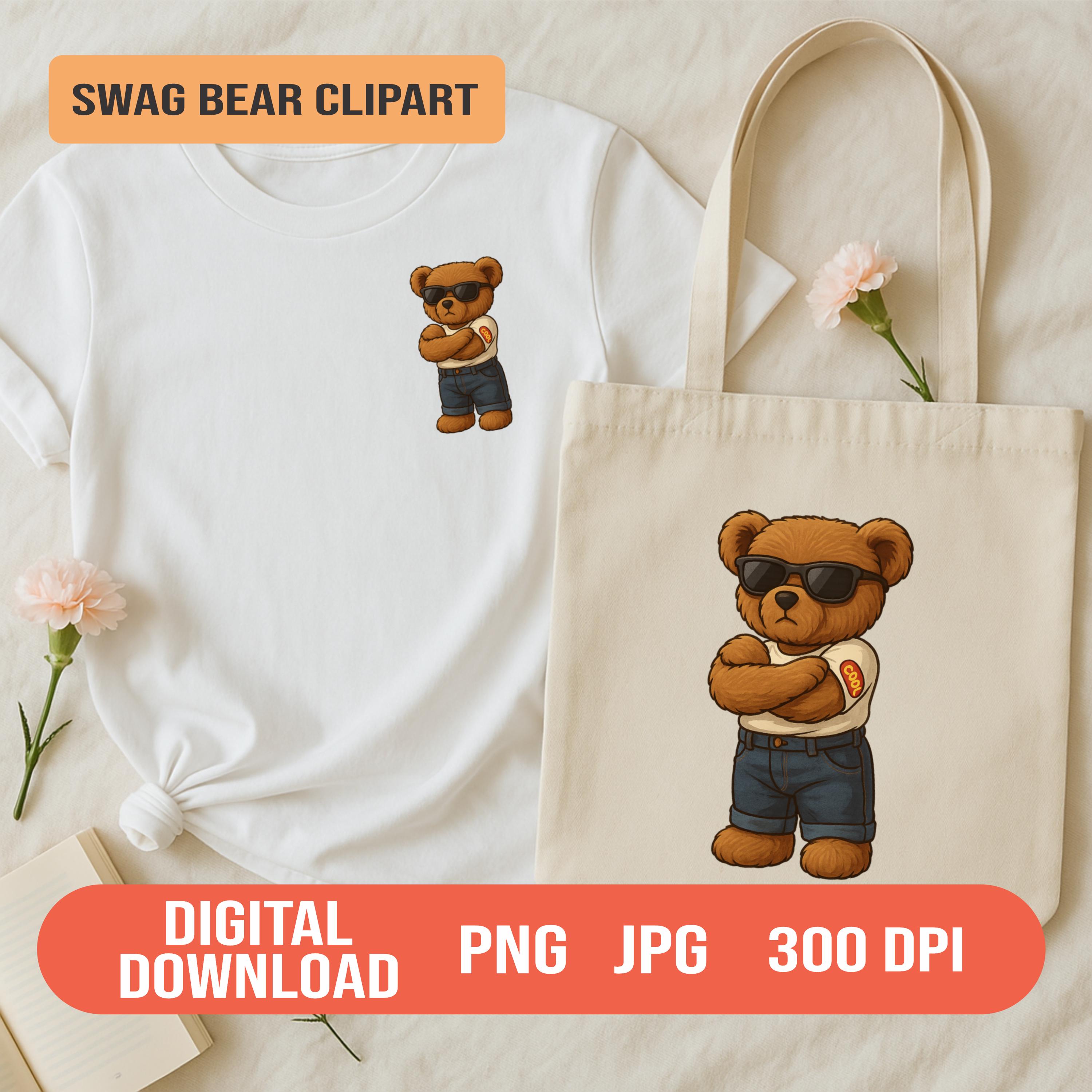 Cool Bear Clipart PNG JPG | Cute Cartoon Teddy in Sunglasses & Jeans ...