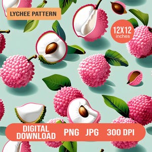 Lychee Fruit Pattern: Tropical Seamless Digital Paper (PNG, JPG) - Etsy