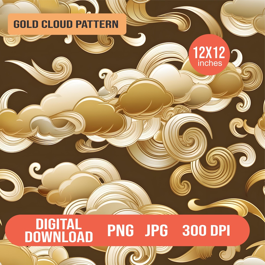 Gold Japanese Cloud Pattern: Seamless Kumo Digital Paper (12x12” PNG ...