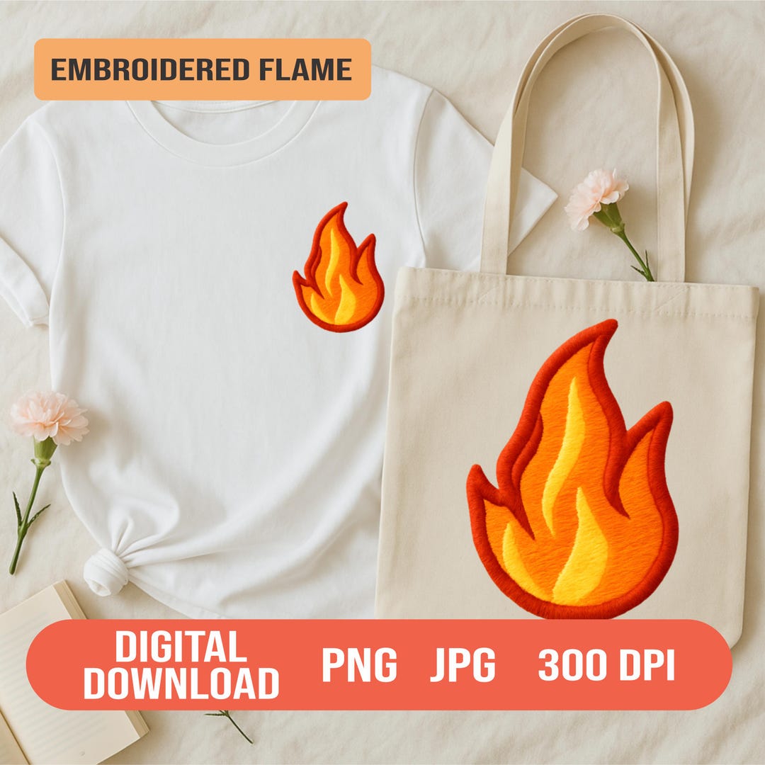 Flame Patch Clipart: Embroidered Fire Design (PNG, JPG Digital Download ...