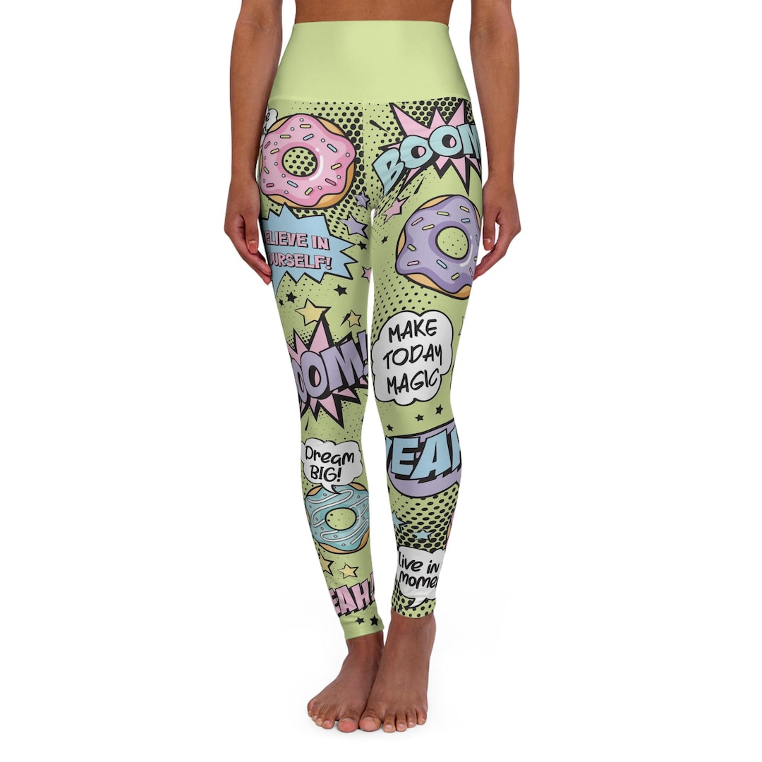 Yoga Leggings, Donut and Comic Design, High Waisted Leggings, Cute ...