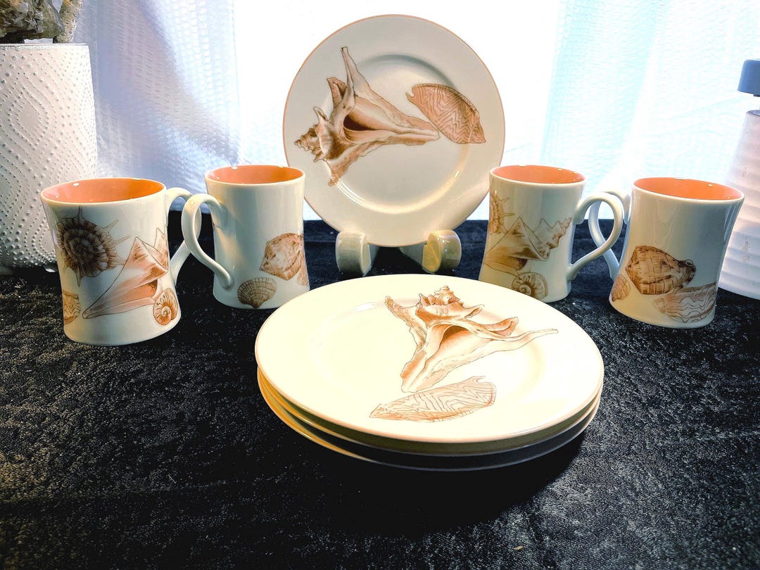 Fritz and Floyd Sea Shell Dishes 4 Cups and 4 Plates Set - Etsy