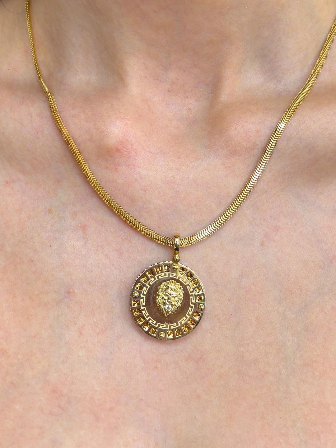 Unique Lion Head Necklace Solid 14k Gold Jewelry Available in Rose Gold ...