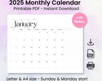 2025 Calendar 2025 Monthly Planner Sunday Start A4 & Letter Size ...