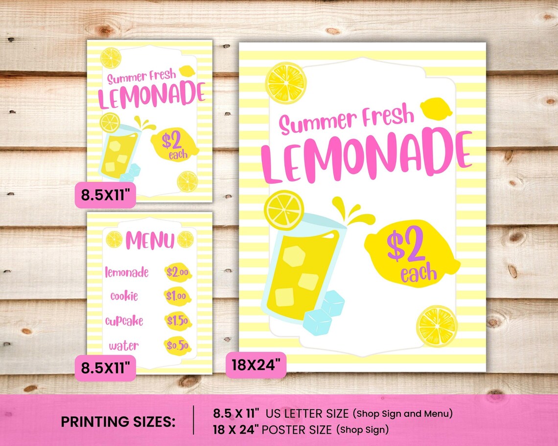 Editable Lemonade Stand Sign, Lemonade Stand Menu, Custom Lemonade ...