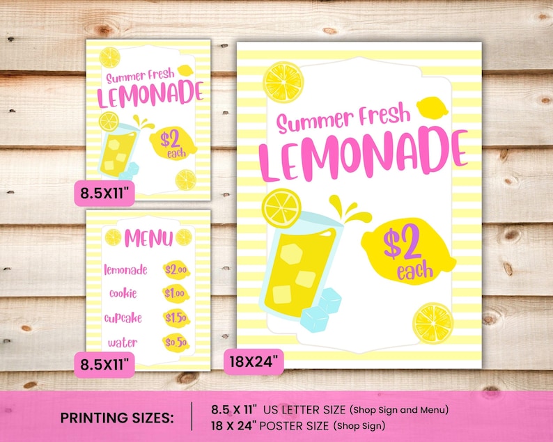 Editable Lemonade Stand Sign, Lemonade Stand Menu, Custom Lemonade ...