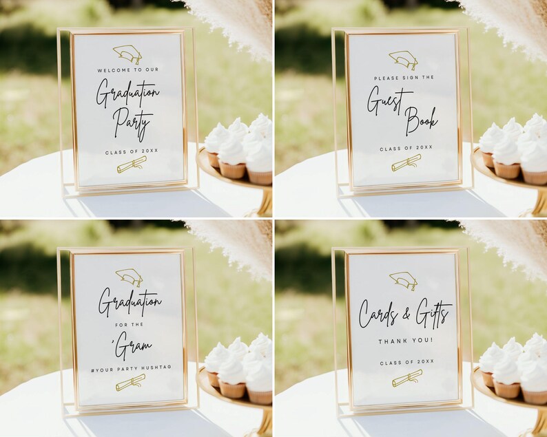 Graduation Party Sign Bundle, Modern Minimalist Graduation Table Signs ...