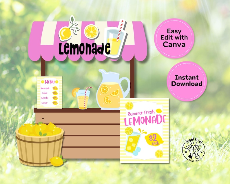 Editable Lemonade Stand Sign, Lemonade Stand Menu, Custom Lemonade Stand Template, DIY Printable ...